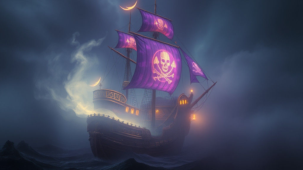 Ghostly Pirate Ship in Eerie Dark Sea Vortex - AI Art