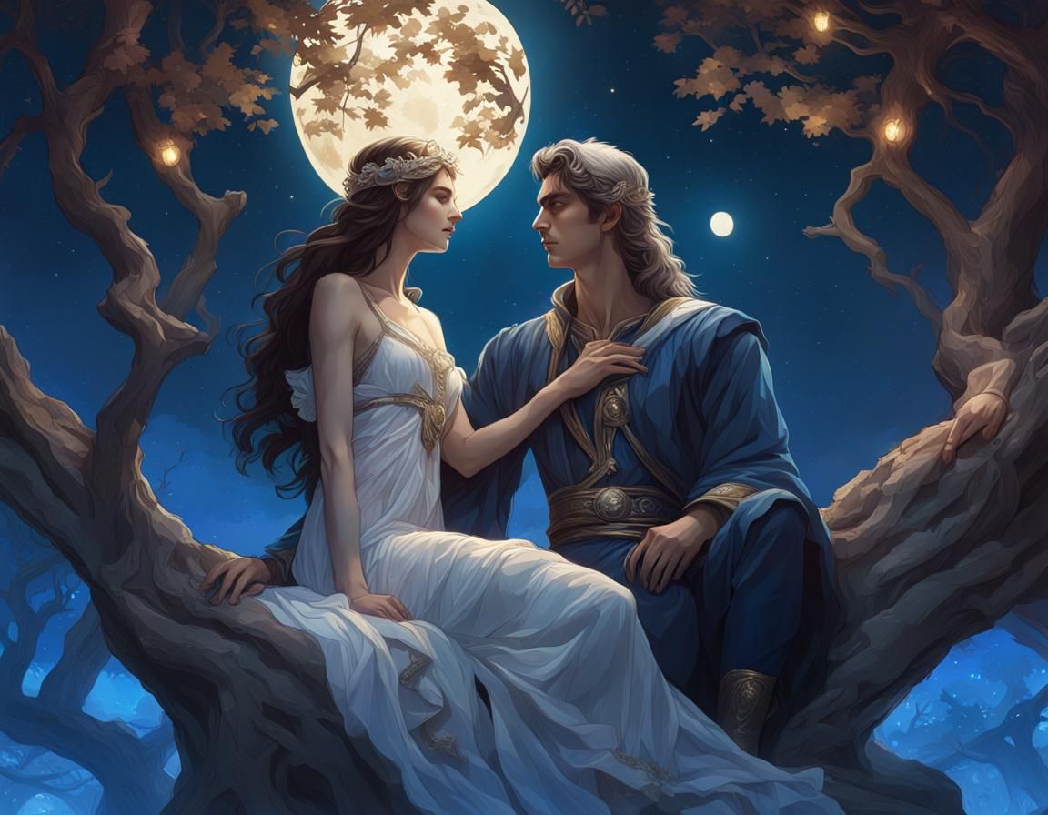 Selene and Endymion lovers from separate worlds - AI Generated Artwork - NightCafe Creator