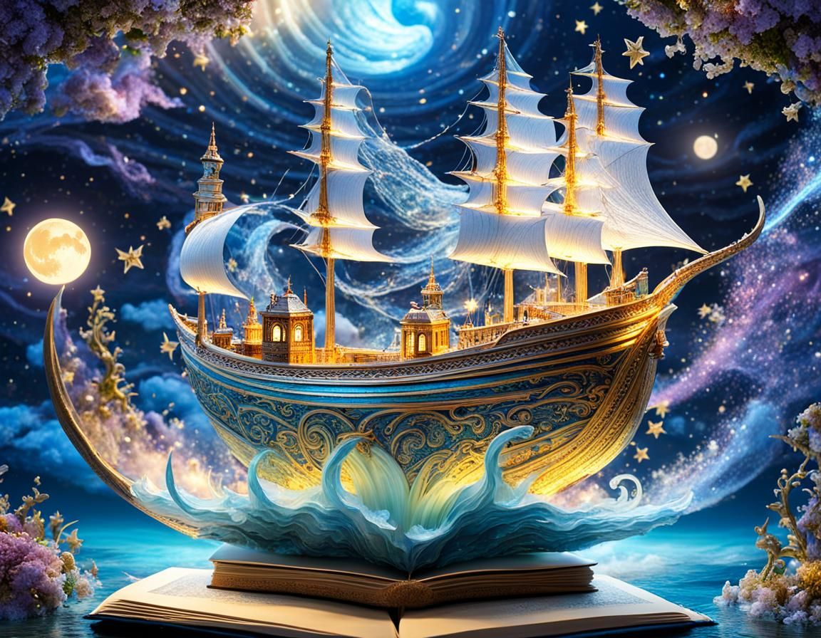 ((A 3D whimsical creation of a MESMERISING FAIRY BOAT coming out from ...