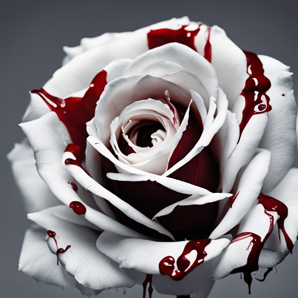 Macabre White Rose in Blood-Red Haze - AI Art