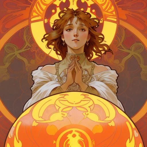 Huge Ball of Fire Alphonse Mucha warm colors - AI Generated Artwork ...