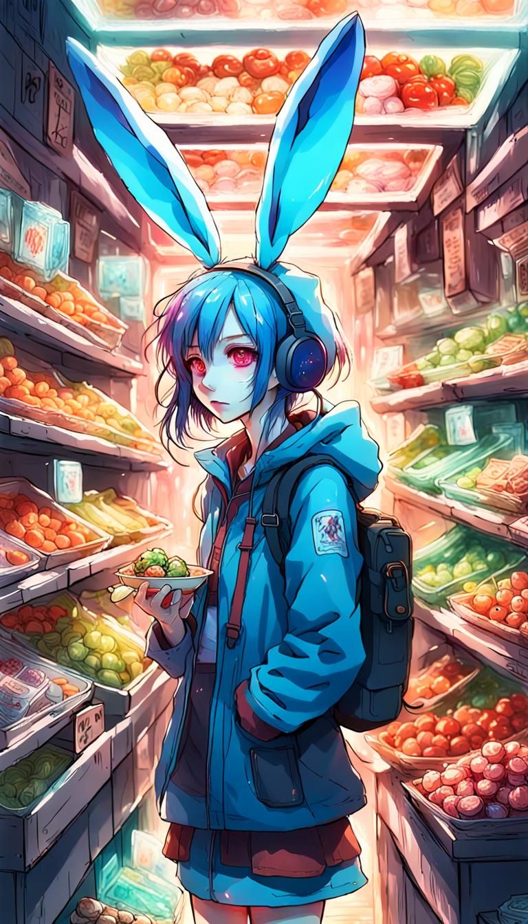 Cyber_rabbit_girl_rummaging_for_food_in_a_pos_nucular_world_looking ...