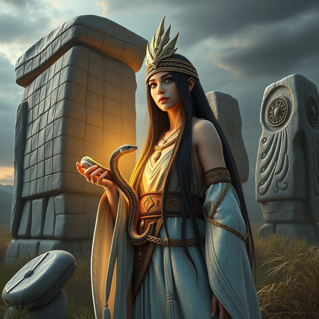 Ancient High Priestess Radiates Divine Energy Amid... - AI Art