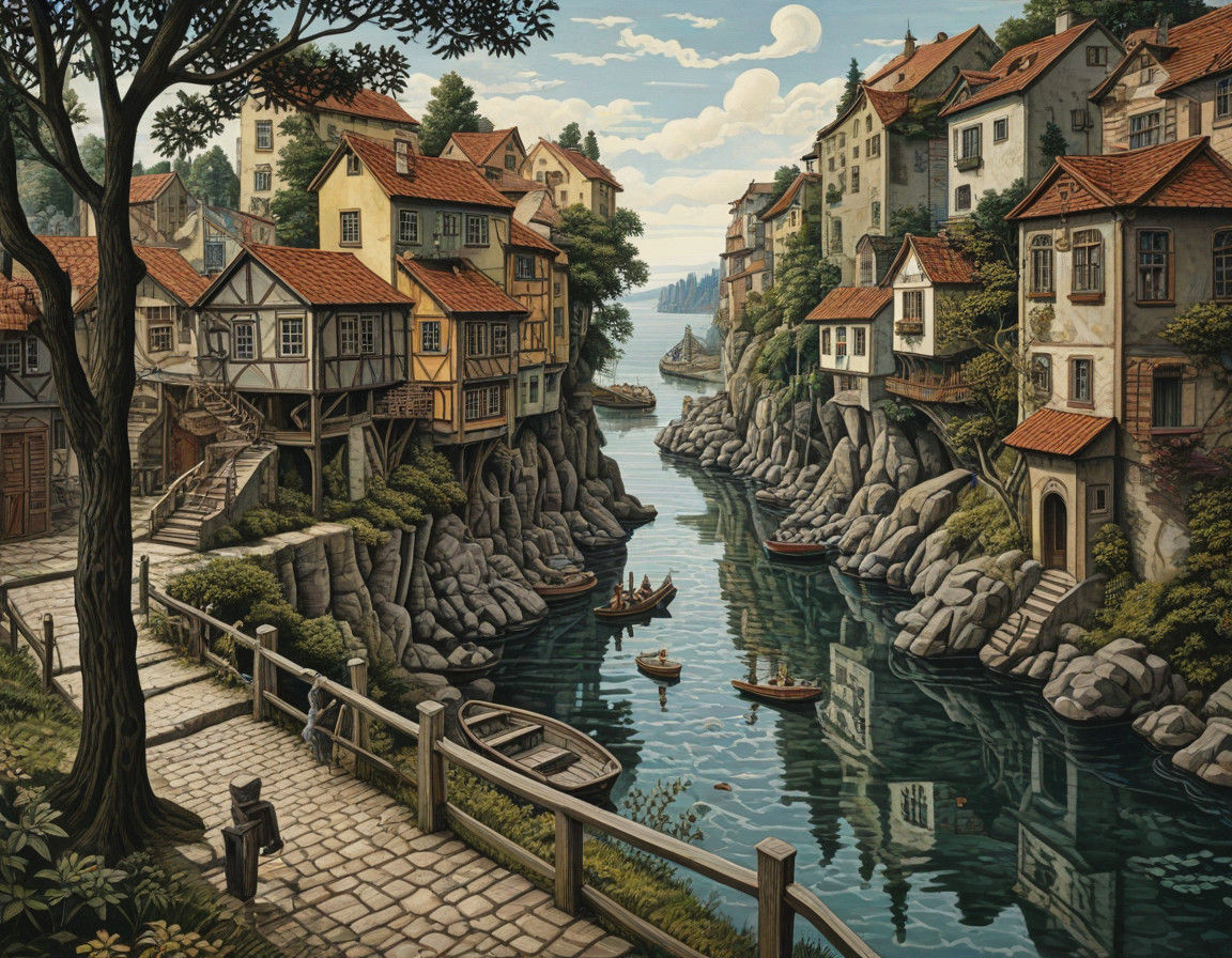 (Artist)Escher, Landscape, masterpiece, promptweight ...
