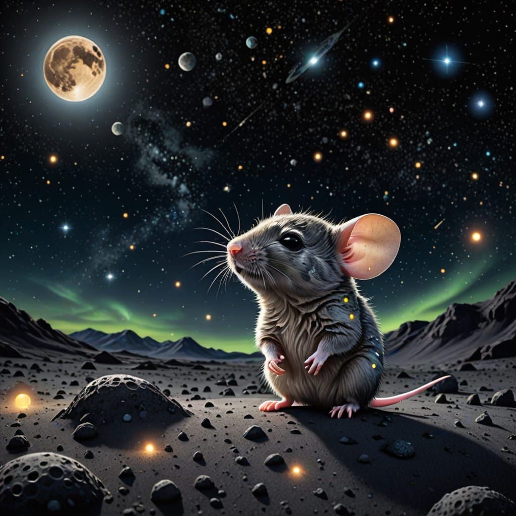 Hyper Realistic Chibi Mouse on Moon Surface Under ... - AI Art