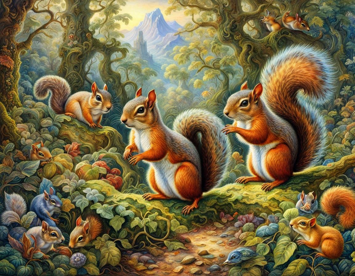 Squirrels in the Forest . . . Open Prompt - AI Generated Artwork - NightCafe Creator