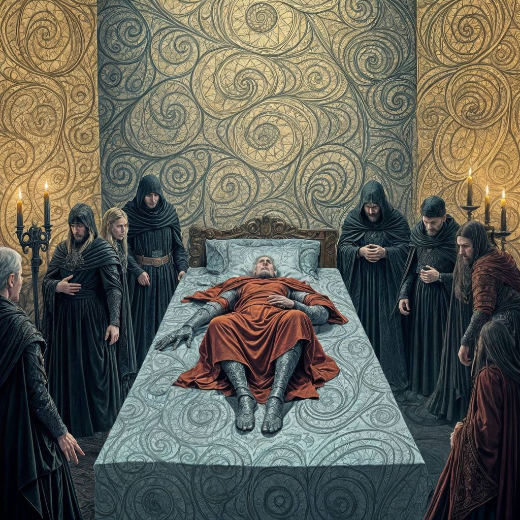 The Mourning Knight in a Haunting Fractal Style - AI Art