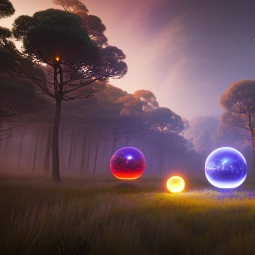 Floating mystical orbs with lights within, unusual hanging orbs ...