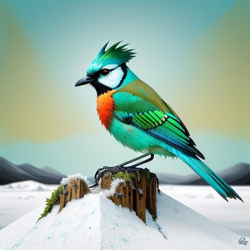 Green Jay - Surreal Green Jay in a Barren Winter Landscape