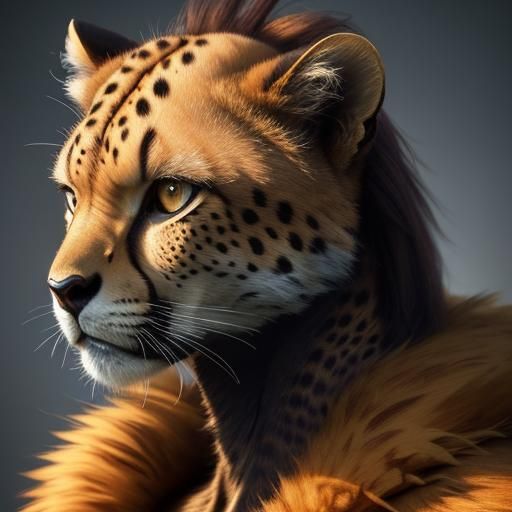 Regal Humanoid Cheetah Portrait in Detailed 3D Ren... - AI Art
