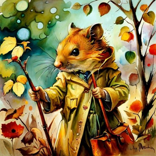 Dormouse on a rainy autumn day - AI Generated Artwork - NightCafe Creator