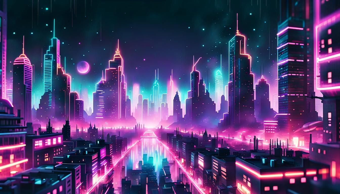 Neon Space Retro Cityscape Bokeh Dark Pixel Fantastical Nightmare Parallax - AI Generated ...