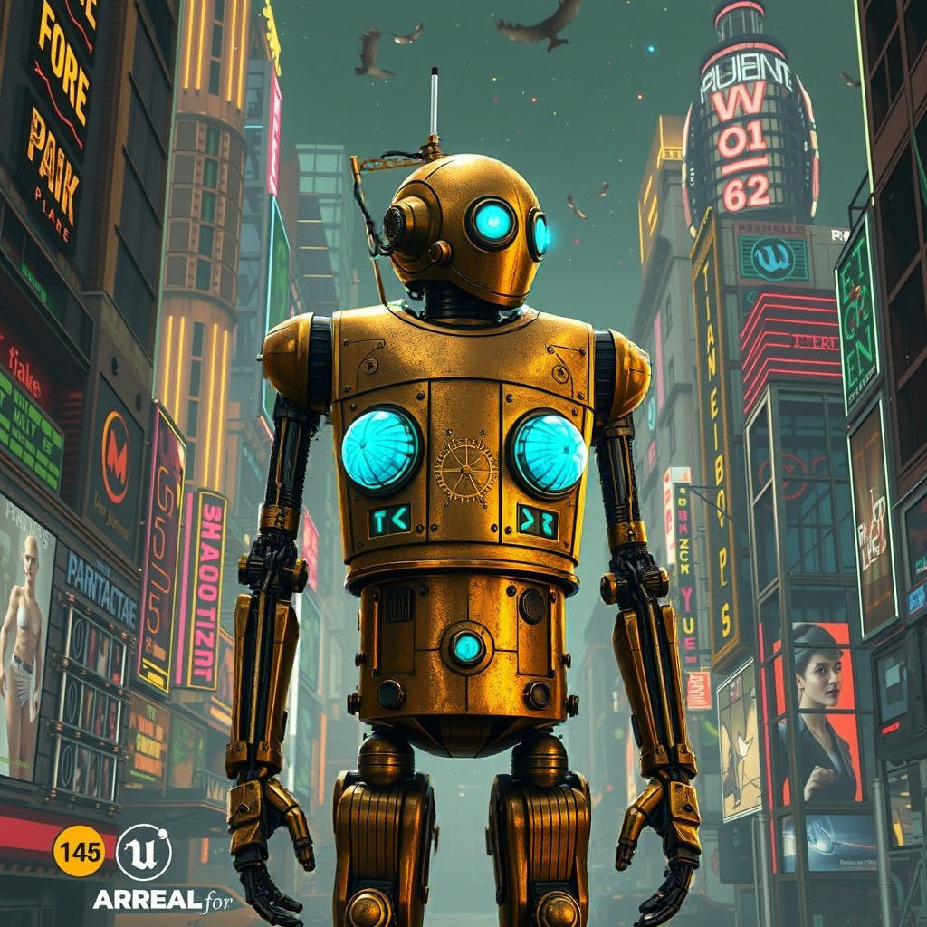 1920s-inspired robot in the future - Robot in Futuristic Met...