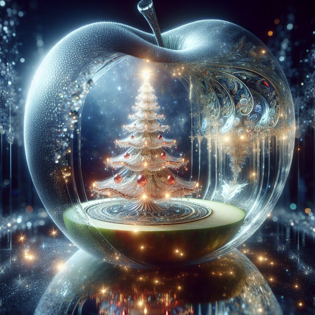 Christmas Tree in a magical apple - Luminous Glass Christmas...