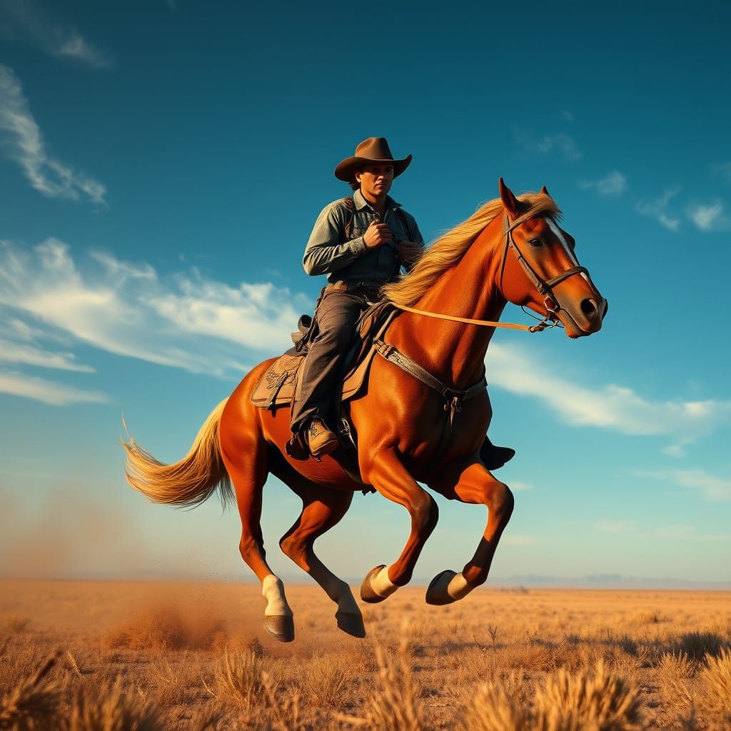 Cyberpunk Western Pony Express Rider in a Dreamlik... - AI Art