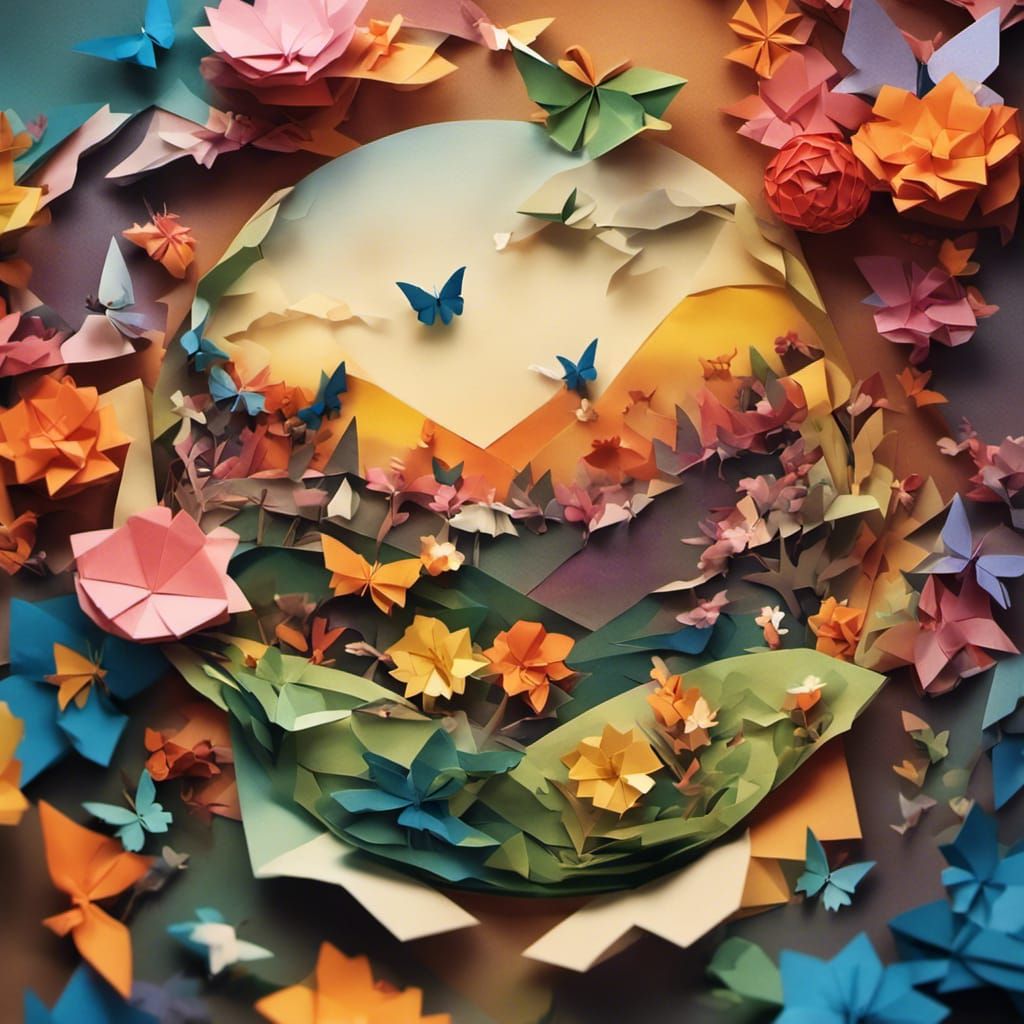 ROUND Origami world, earth, paper folding, villiage, ireland, sundown ...