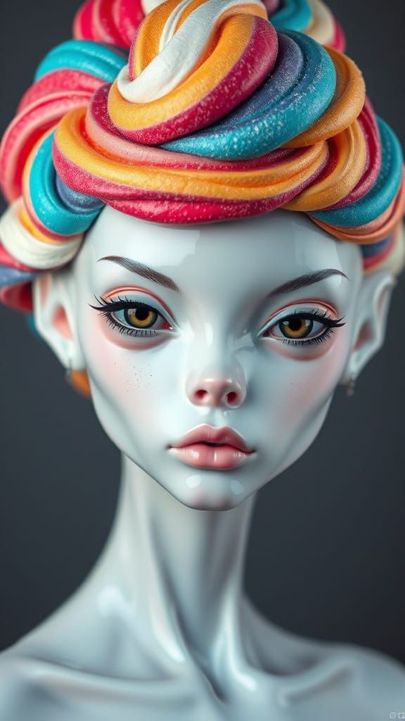 Surreal Alien Woman with Ice Cream Crown - AI Art