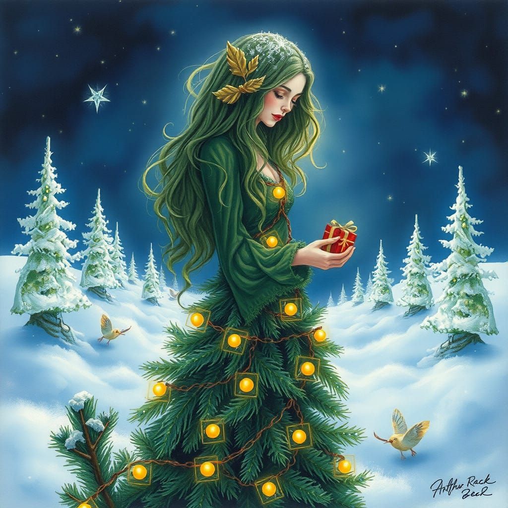 Christmas tree - Whimsical Christmas Tree Spirit in Winter W...