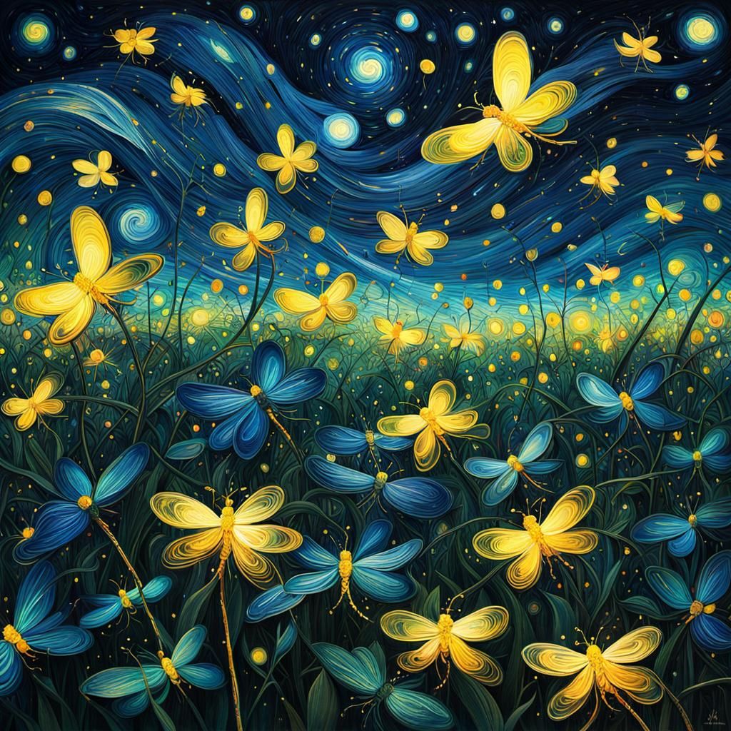 magical Fireflies in the form of love Starry Night abstract ...