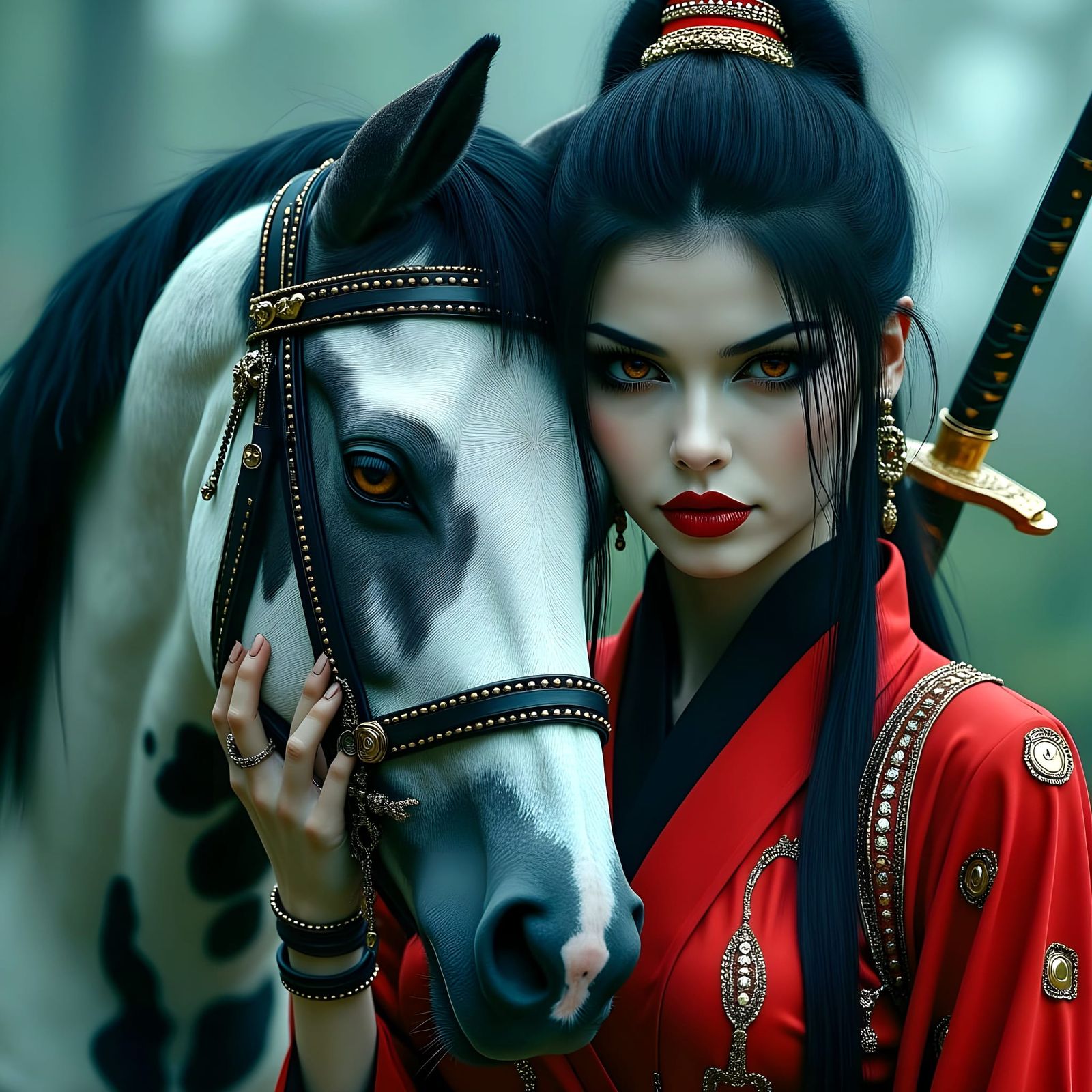 Mystical Ninja Warrior Goddess with Ornate Katana ... - AI Art