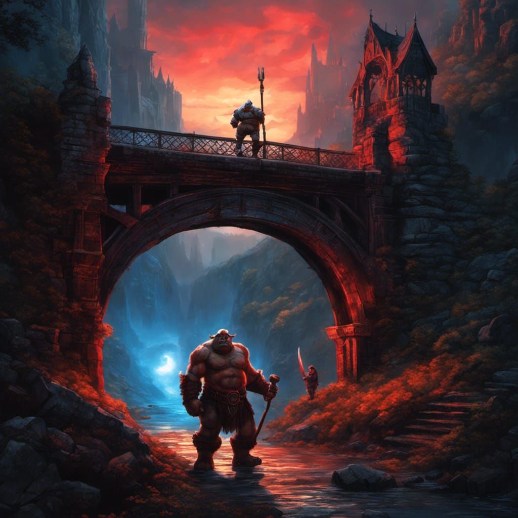 Ogre patrolling under bridge looking for dwarves. - AI Generated ...