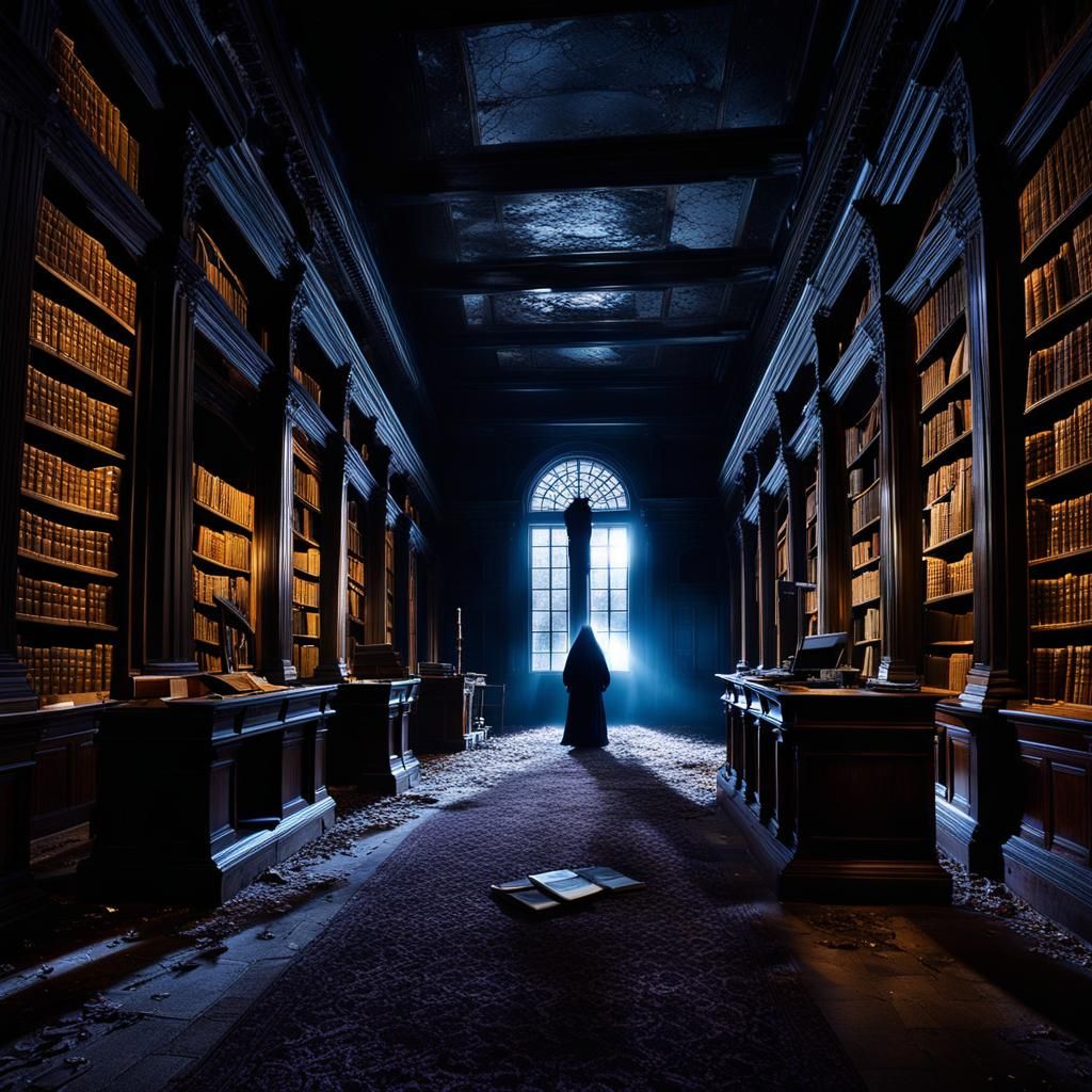 An abandoned, dusty library at night - AI Generated Artwork - NightCafe ...