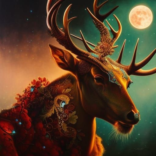 Stag and the Full Moon - AI Generated Artwork - NightCafe Creator