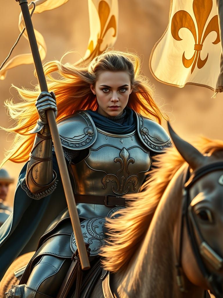 Medieval French Knightess Rides into Battle with F... - AI Art