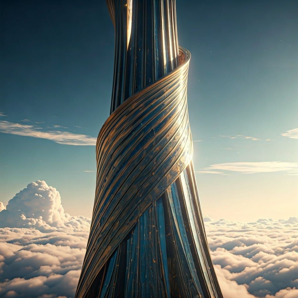 Solarpunk Tower in Ethereal Landscape - AI Art