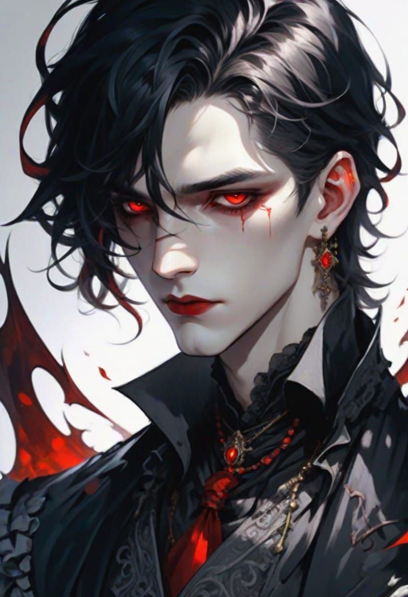 Elegant Gothic Vampire Boy in Victorian Attire - AI Art