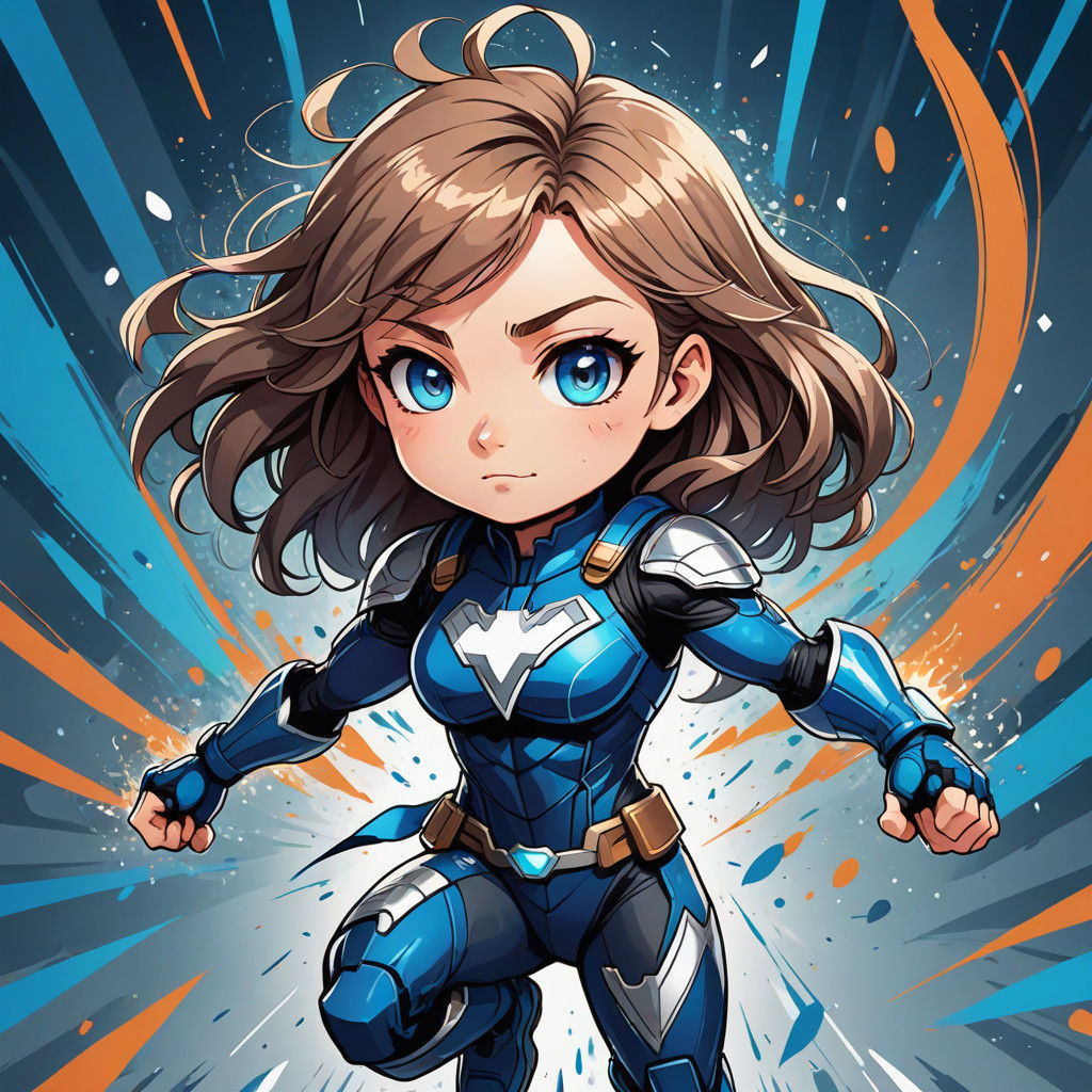 Vibrant Anime Chibi Superhero in Dynamic Power Pos... - AI Art