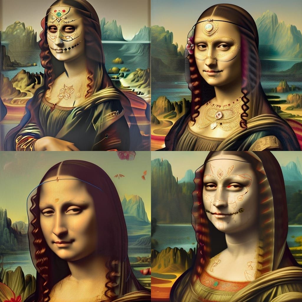 Mona Lisa Sugar Skull with flowers everywhere - AI Generated Artwork ...