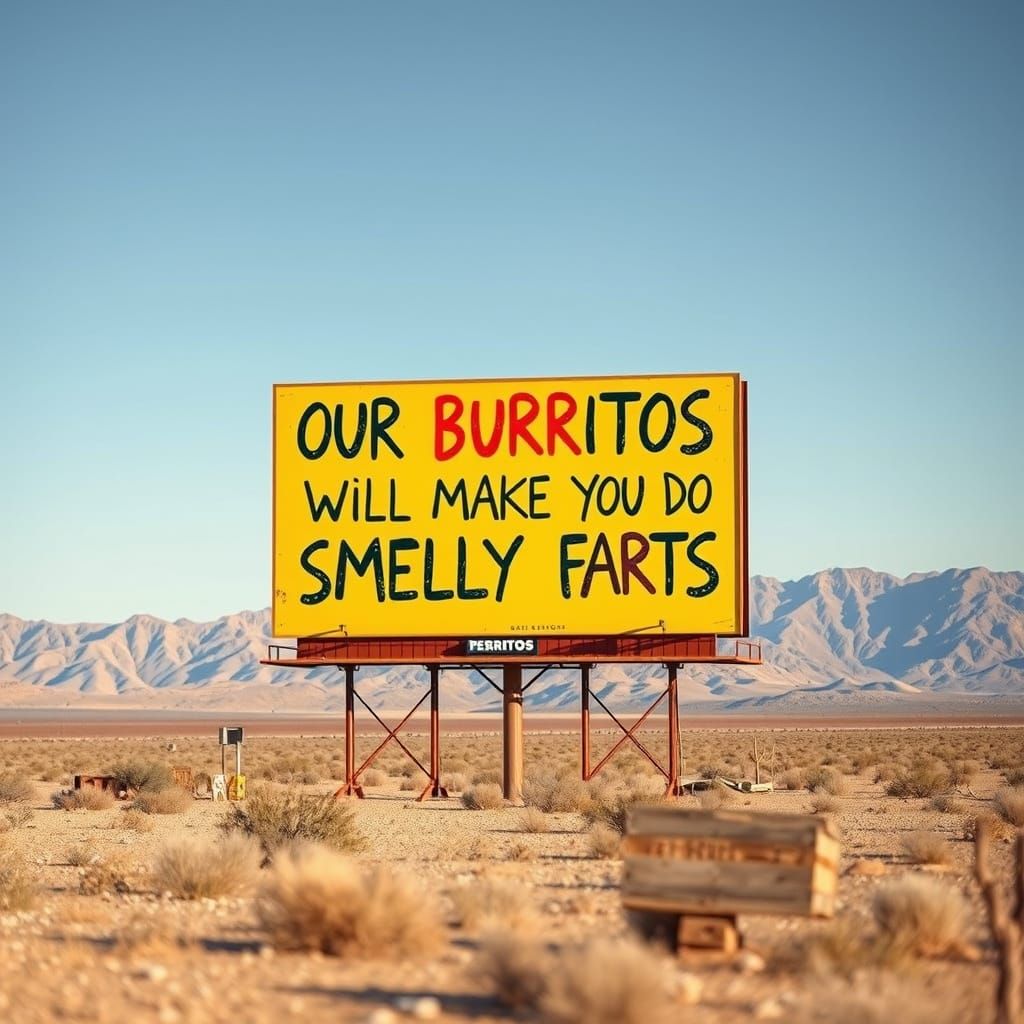 Distressed Billboard in Desert Landscape - AI Art