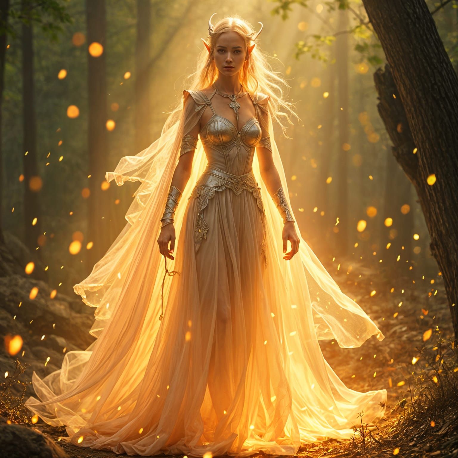 Mystical Elf Maiden Radiates Fiery Aura