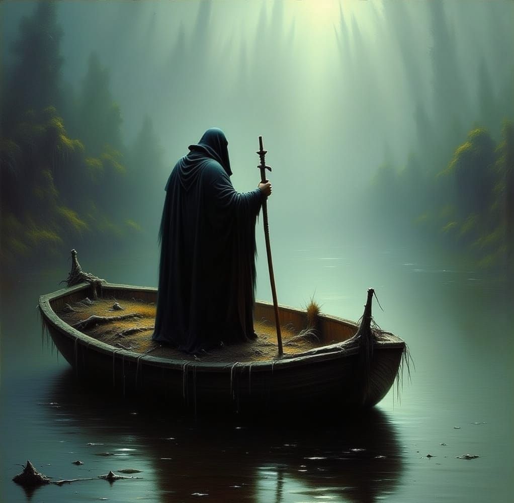Grim Ferryman on the River Styx - AI Art