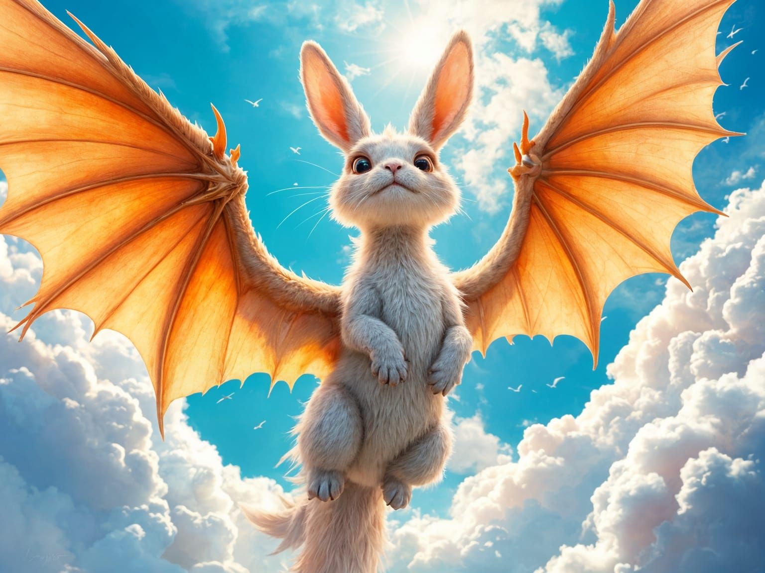 Rabbit-Dragon Hybrid Soaring in Pixar Style - AI Art