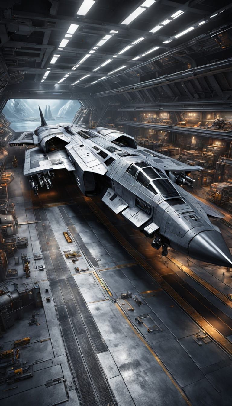 Spectacular Futuristic Warship in Dark Metallic Hu... - AI Art