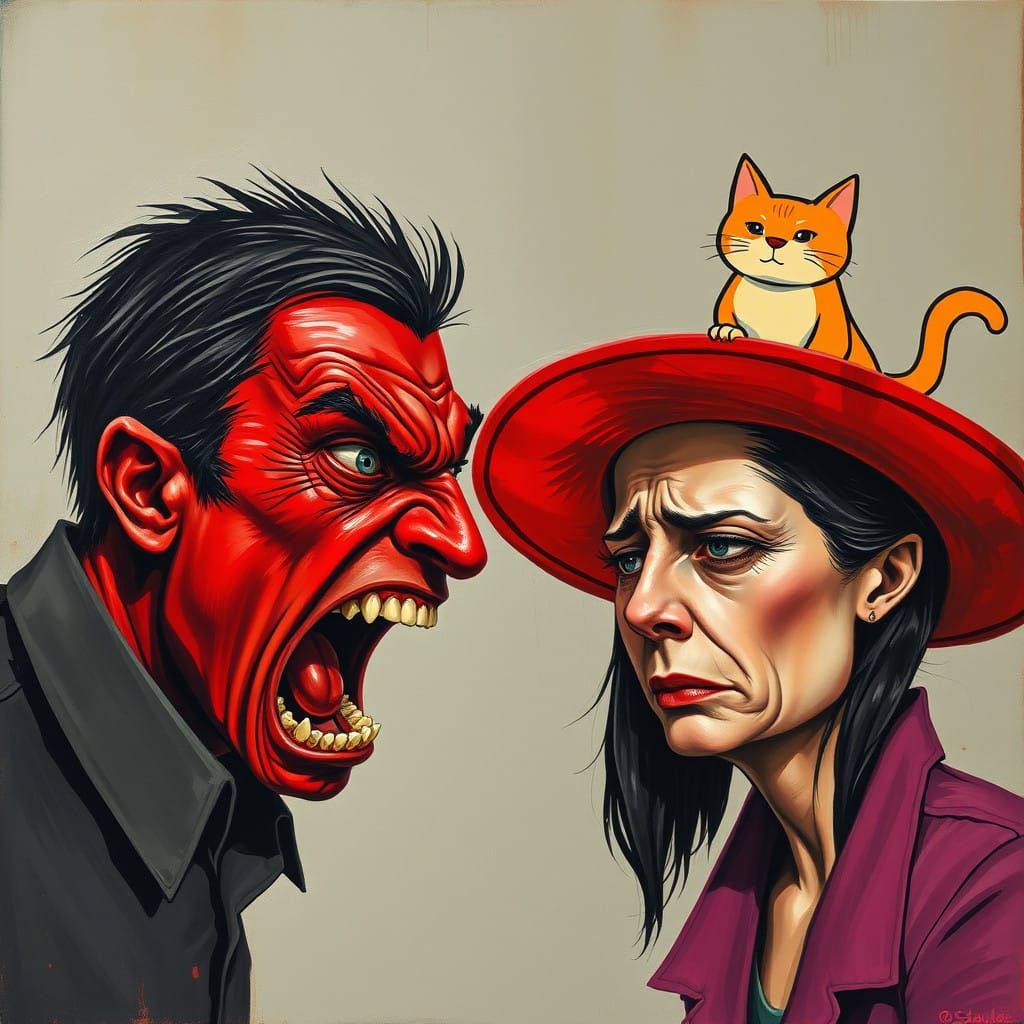 Irate man, face flushed beet red with rage, eyes bulging, mouth agape ...