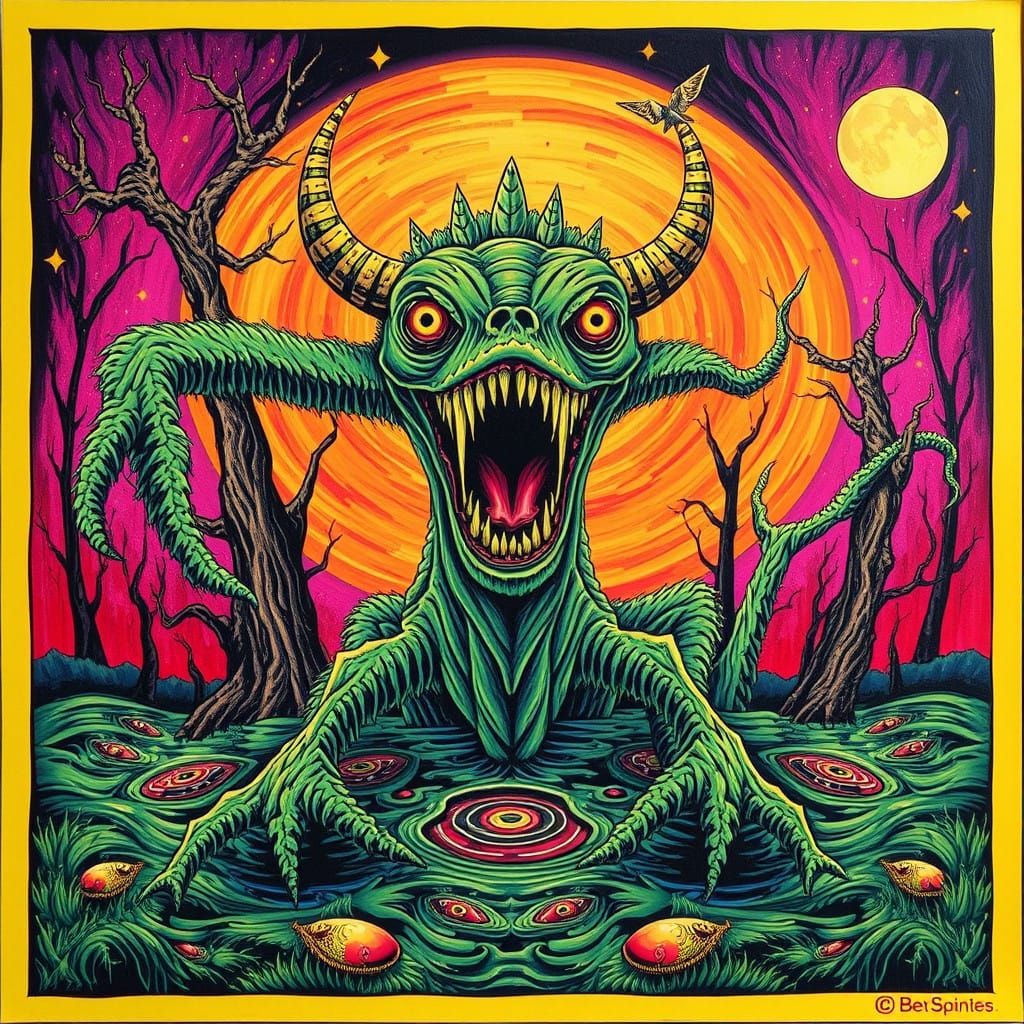 Psychedelic Swamp Monster Painting, Symmetric - AI Art