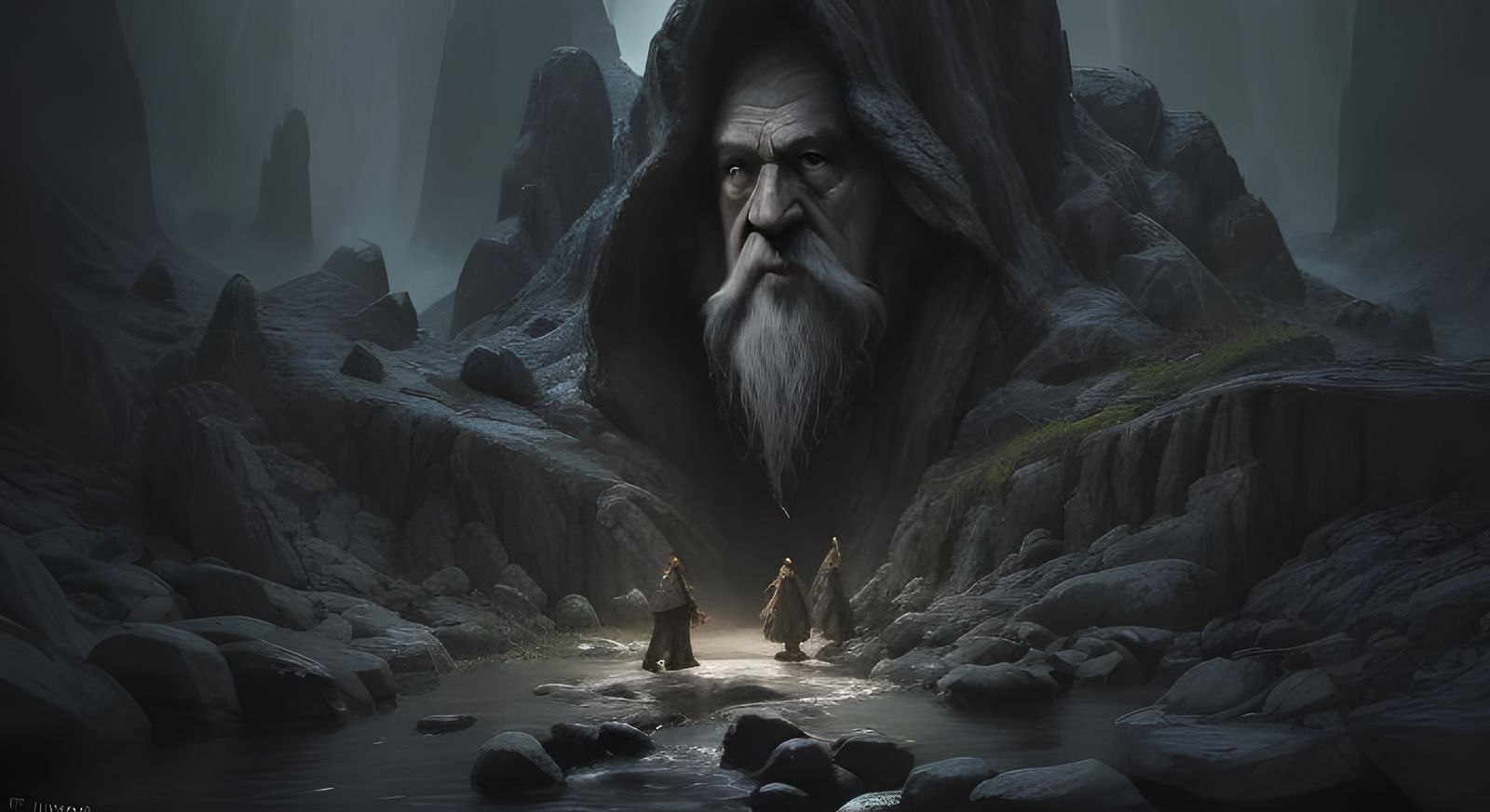 Dark Mines Gandalf The Gray Bilbo Baggins And Gimli The Dwarf Walk