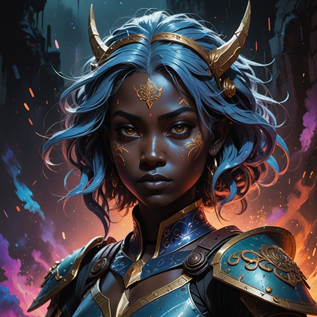 Ethereal Drow Elf Samurai in Vibrant Nebula Landsc... - AI Art