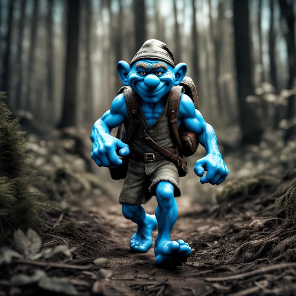 Smurf mutant walking through the woods - AI Generated Artwork ...