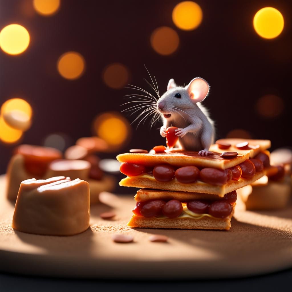 Photograph, Macro, mouse love to eat square pizza, hot dogs, Peanut ...