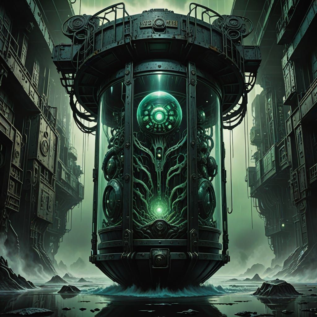 Futuristic Biomechanical Horror Scene in High Cont... - AI Art