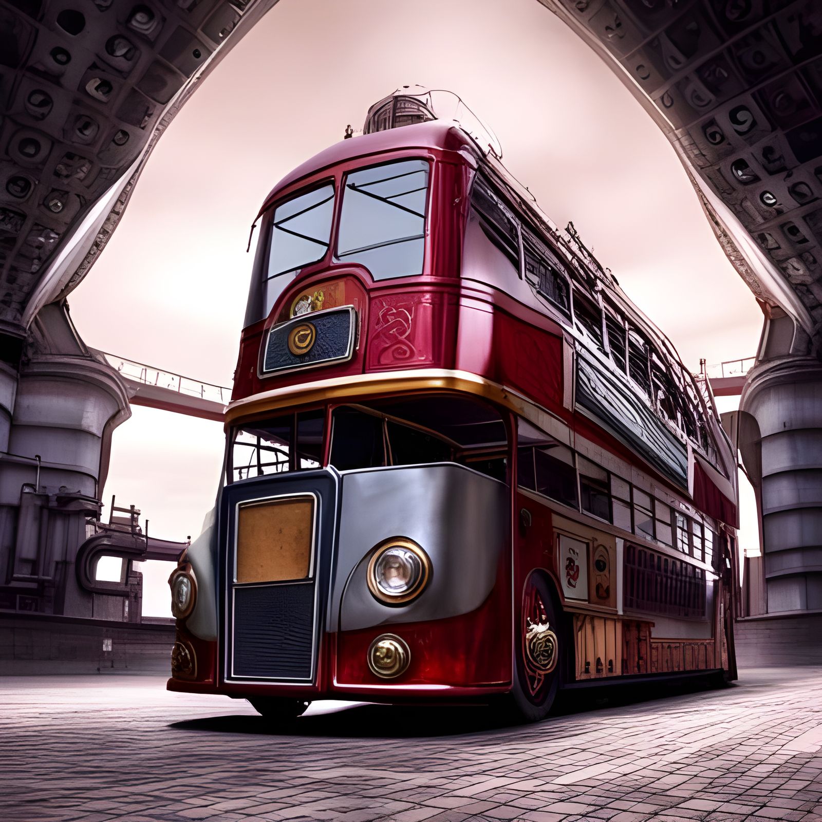 Steampunk Double Decker Bus - AI Generated Artwork - NightCafe Creator