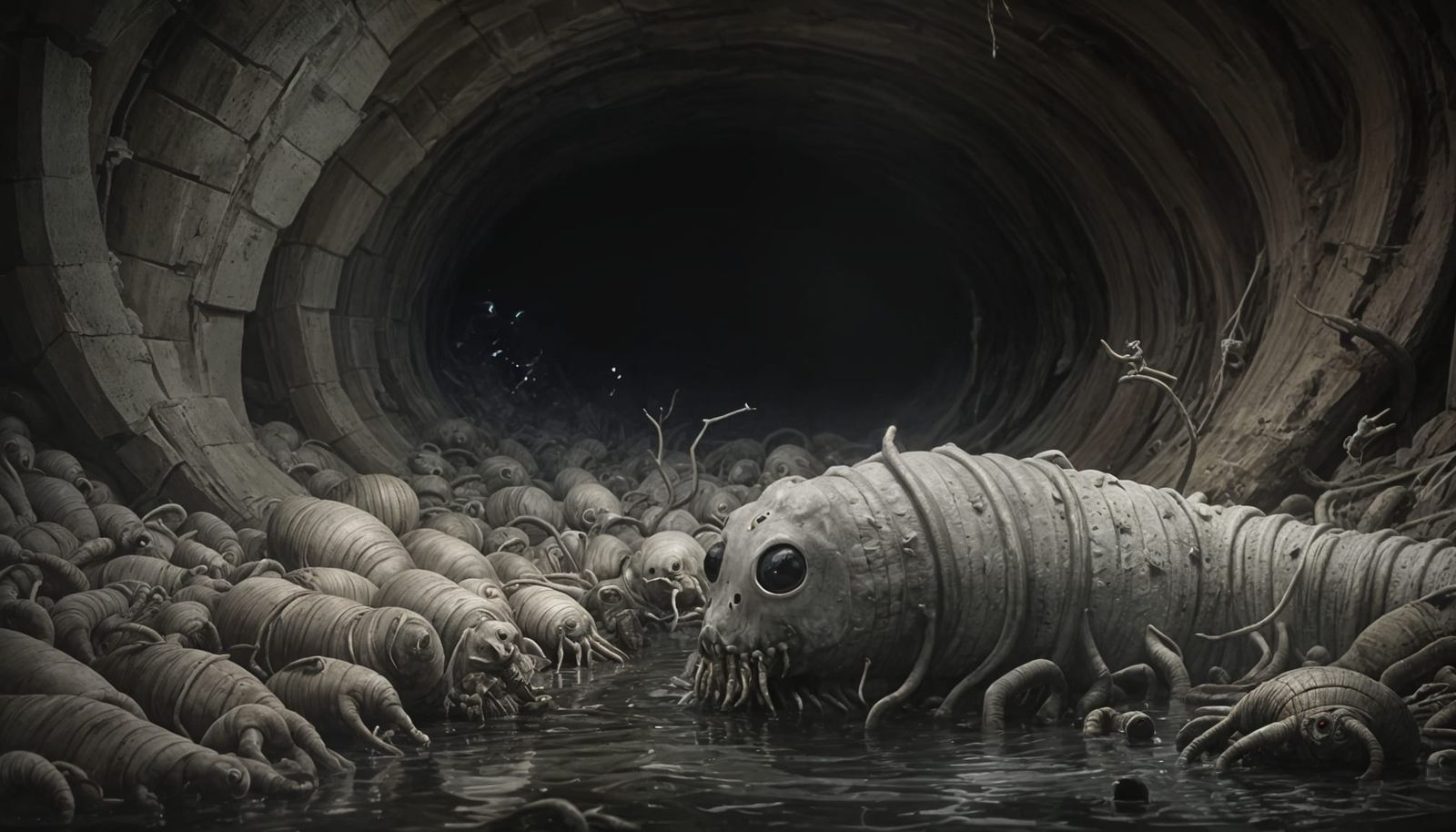 Nest of Carrion Crawler - Enormous Pale Maggot Crawls with H...