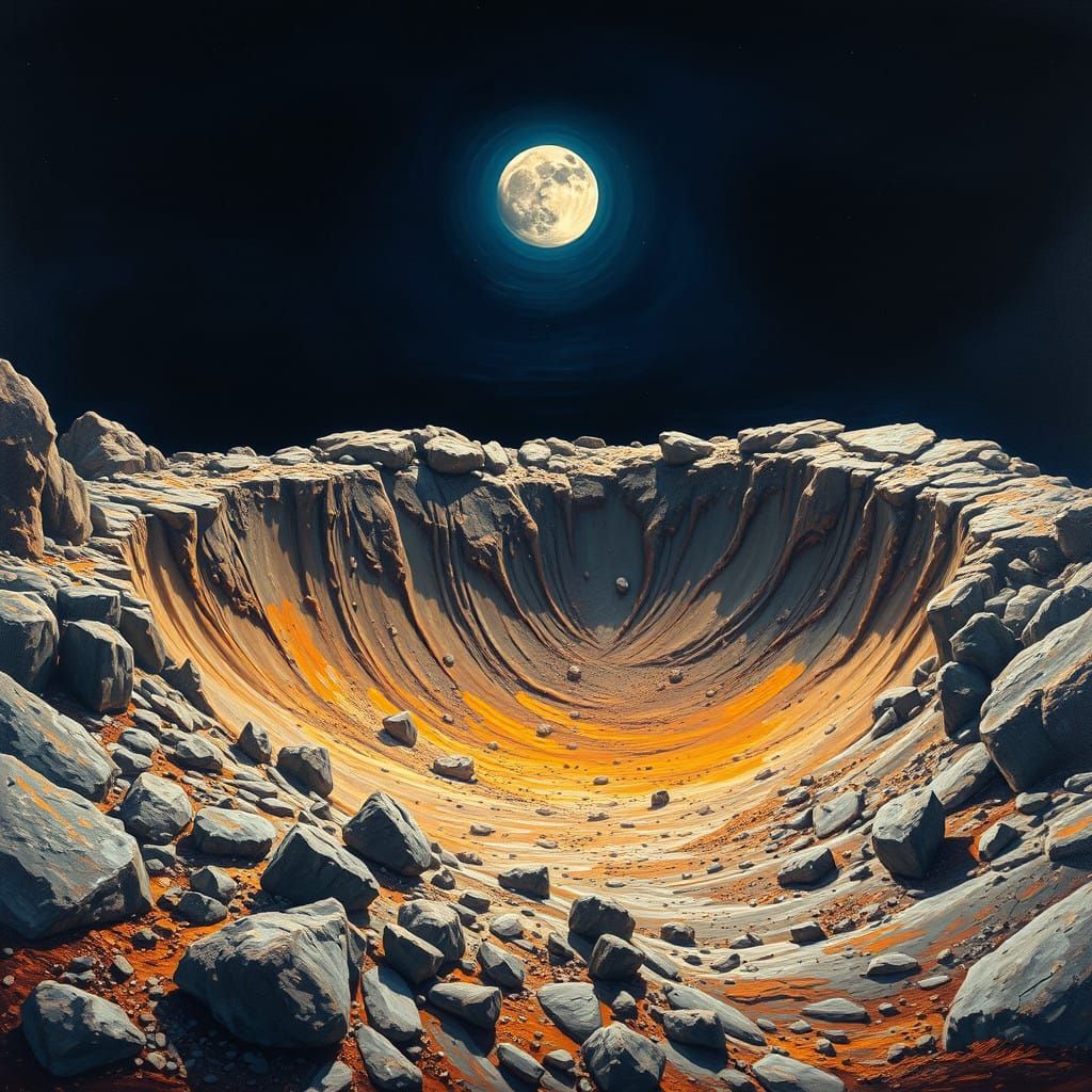 Impact crater moon - Majestic Moonlit Impact Crater in Expre...
