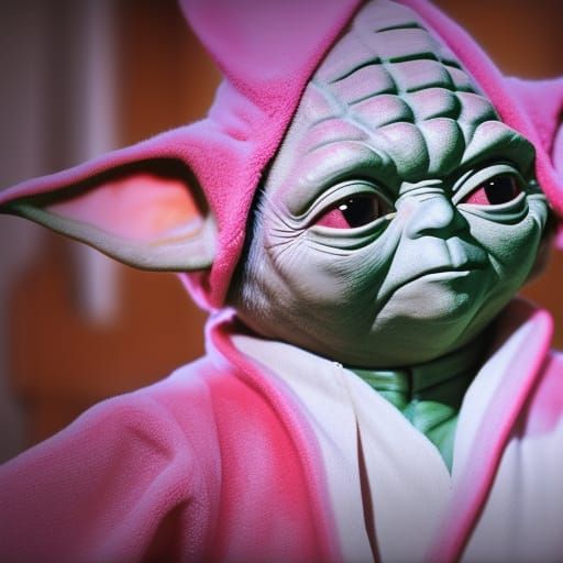 Yoda in a pink onesie, stylised - AI Generated Artwork - NightCafe Creator