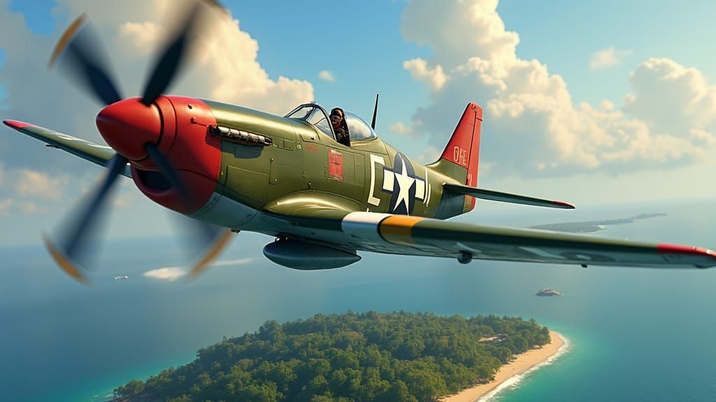 P51 Mustang Strafing Run in Pixar Animation Style - AI Art