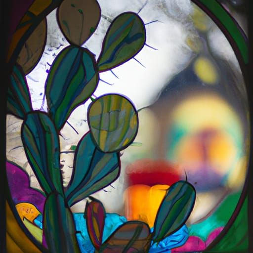 Stained glass window of prickly moon cactus - AI Generated Artwork ...